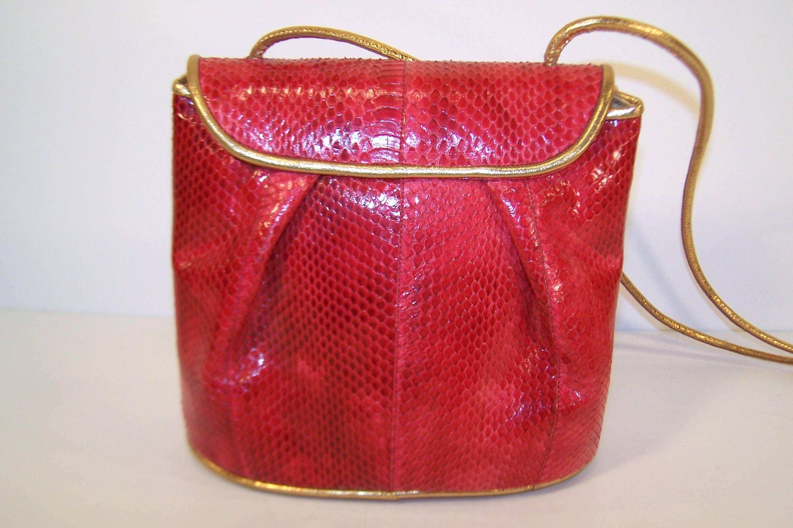 C.1990 Barbara Bolan Lipstick Red Snakeskin Shoulder Strap Handbag at ...