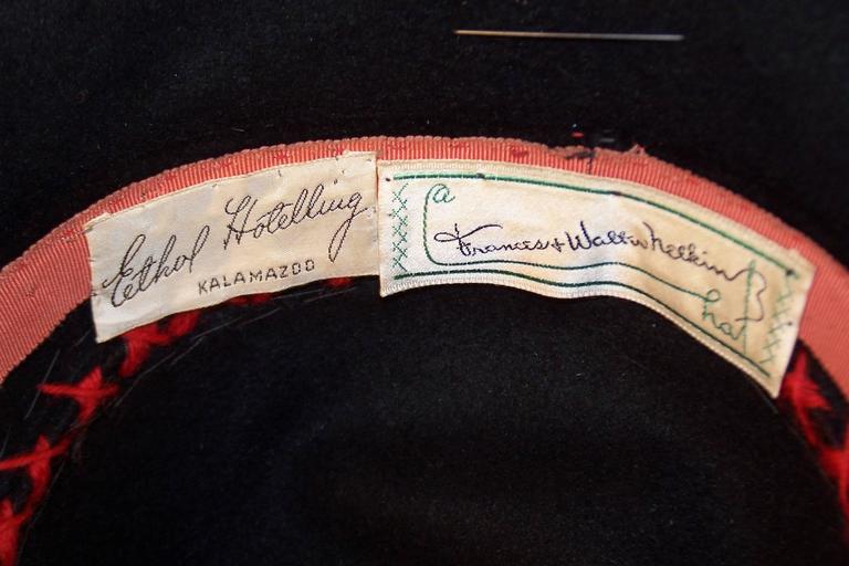 French C.1950 Black Wool Bucket Hat With Beading and Red Embroidery at ...