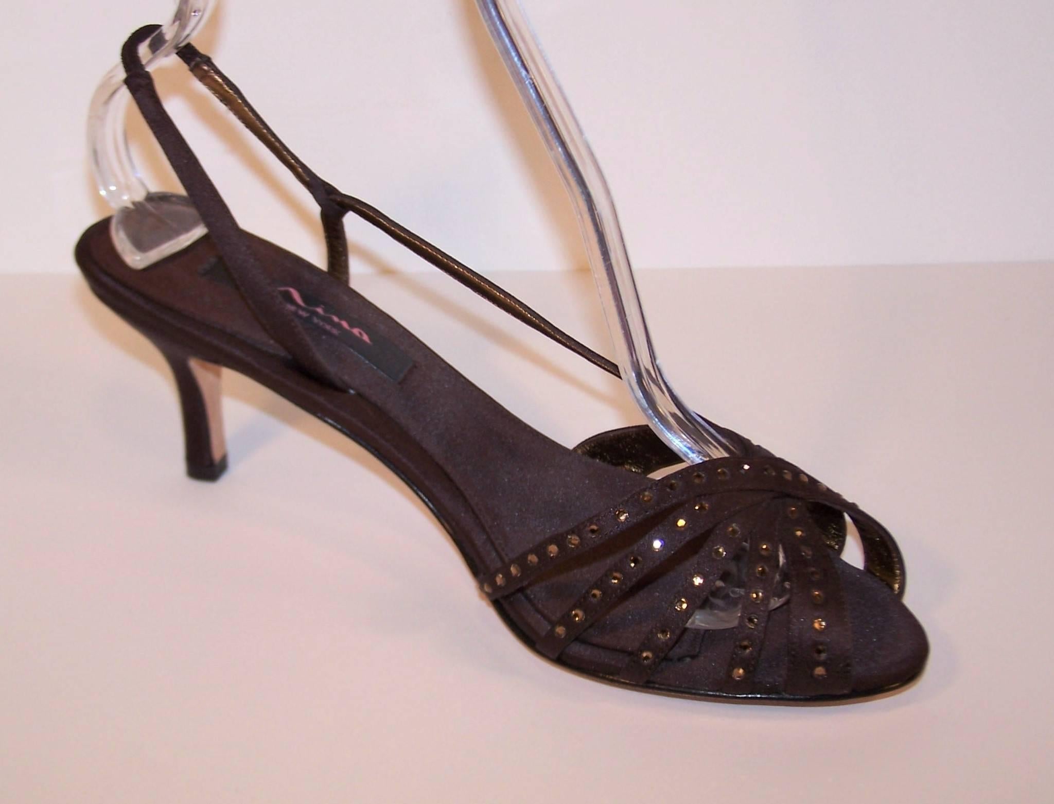 Glam C.1980 Nina Chocolate Brown Satin Slingback Sandals For Sale at ...