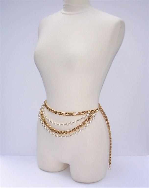 Classic 1980's Gold Chain Swag Belt With Pearls at 1stDibs | pearl ...