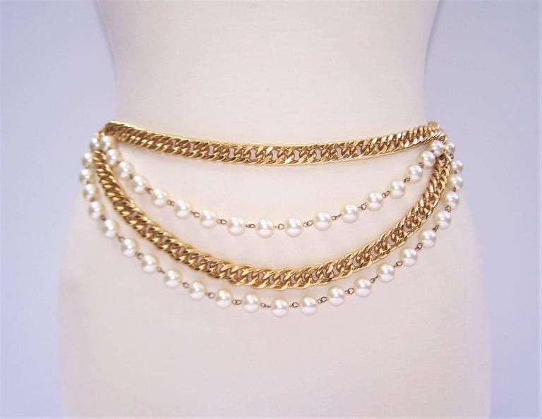Classic 1980's Gold Chain Swag Belt With Pearls at 1stDibs | pearl ...
