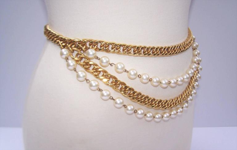 Classic 1980's Gold Chain Swag Belt With Pearls at 1stDibs | pearl ...