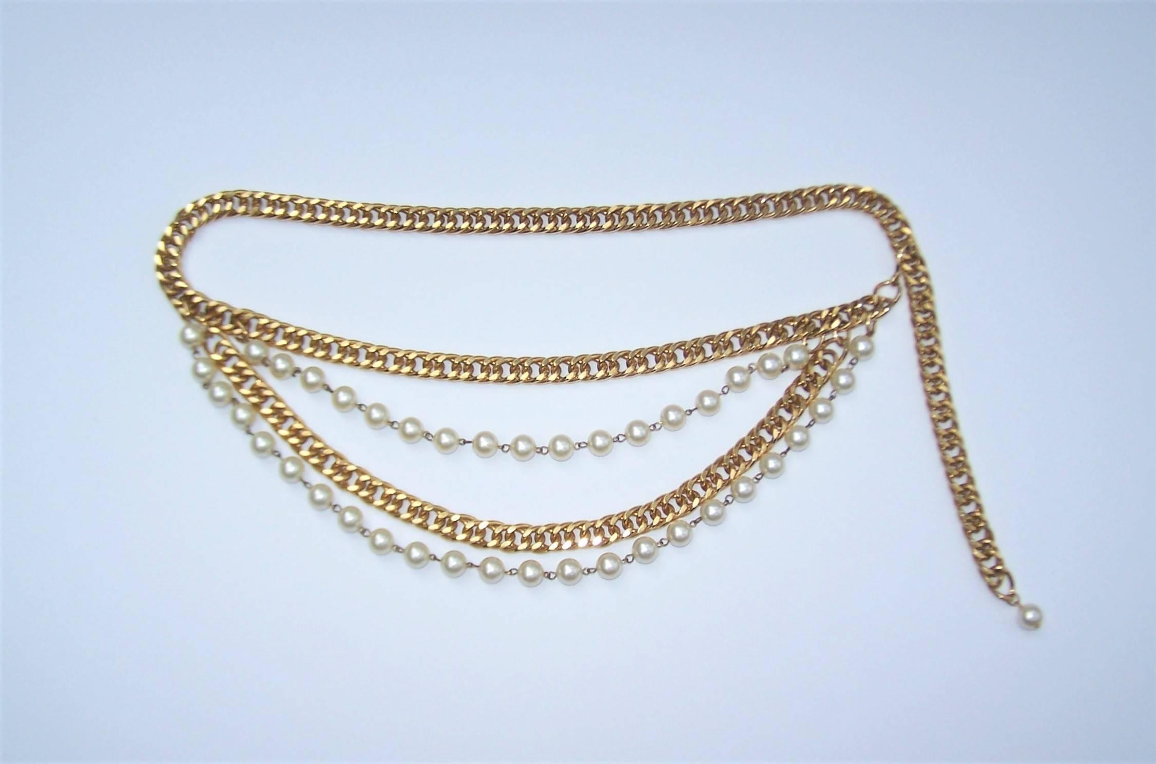 Classic 1980's Gold Chain Swag Belt With Pearls at 1stDibs | pearl ...