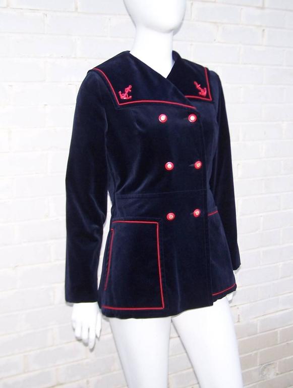 1960's Blue Velveteen Sailor Jacket With Red Trim at 1stDibs | red ...