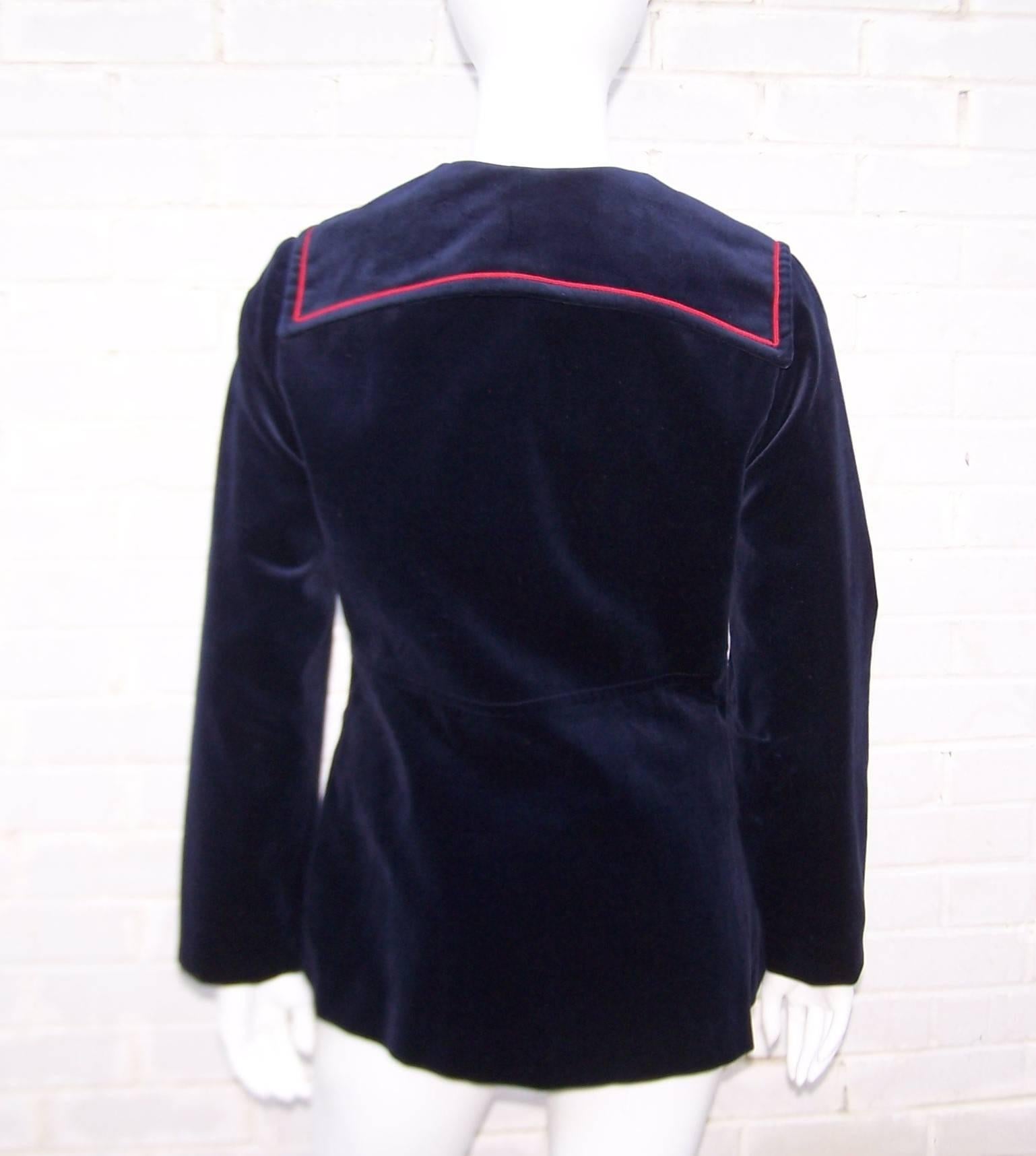 1960's Blue Velveteen Sailor Jacket With Red Trim at 1stDibs | red ...
