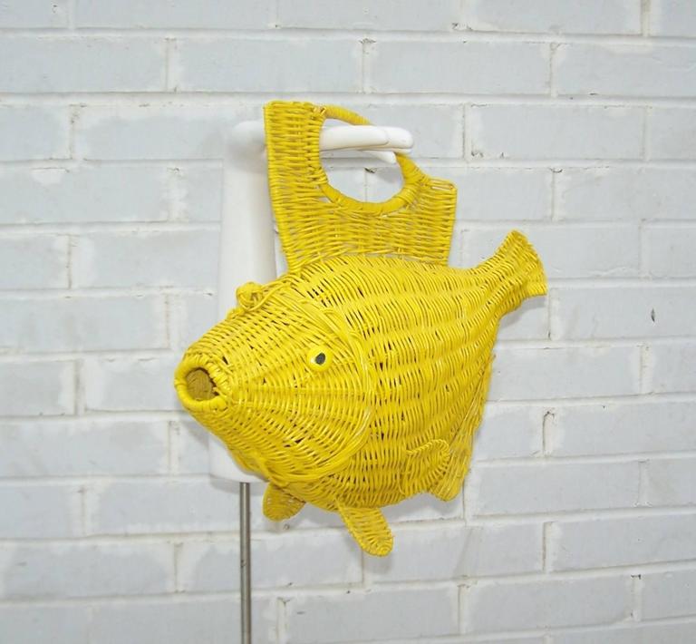 Whimsical 1950's Large Yellow Wicker Fish Novelty Handbag at 1stDibs ...