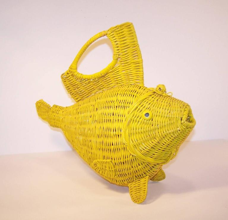 Whimsical 1950's Large Yellow Wicker Fish Novelty Handbag at 1stDibs ...