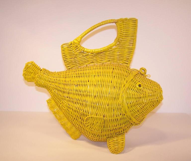 Whimsical 1950's Large Yellow Wicker Fish Novelty Handbag at 1stDibs ...