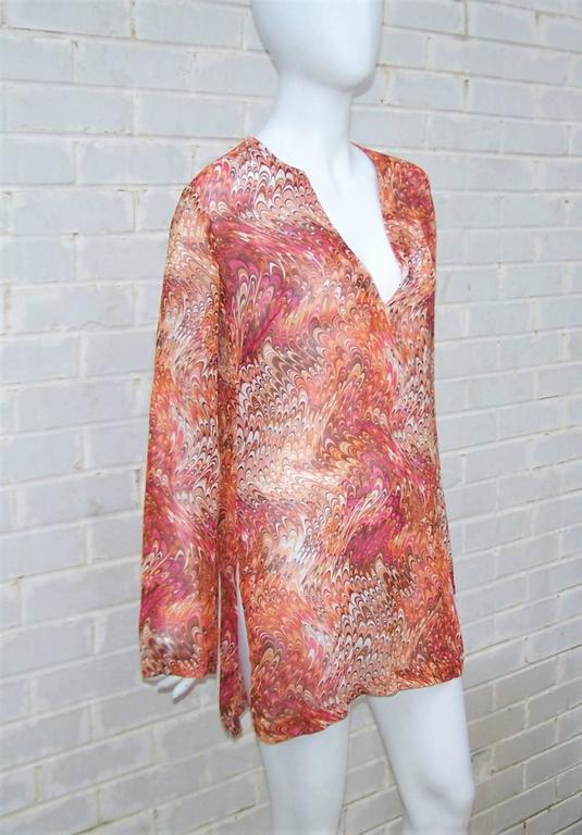 Contemporary Celine Silk Tunic Top With Marbleized Print For Sale at ...