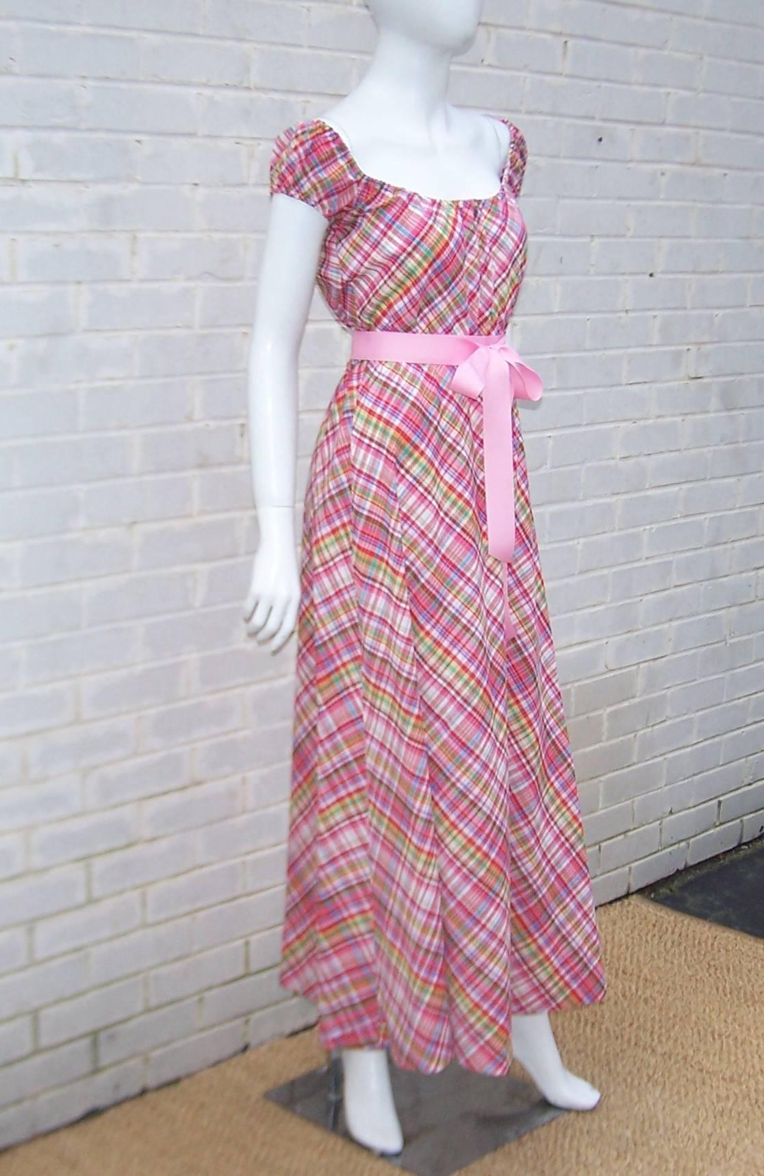 Cute 1970's Clovis Ruffin Cotton Plaid Maxi Dress For Sale at 1stDibs ...