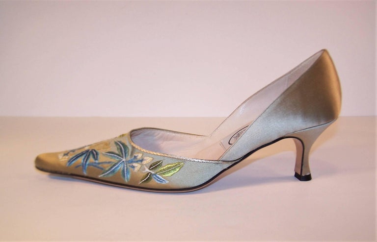 Emma Hope Embroidered Satin Kitten Heel Shoes Sz 38 1/2 at 1stDibs ...
