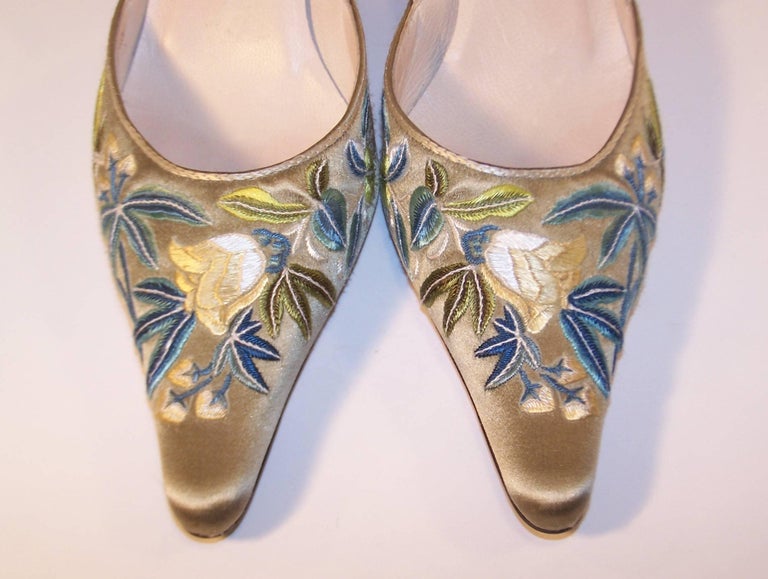 Emma Hope Embroidered Satin Kitten Heel Shoes Sz 38 1/2 at 1stDibs ...