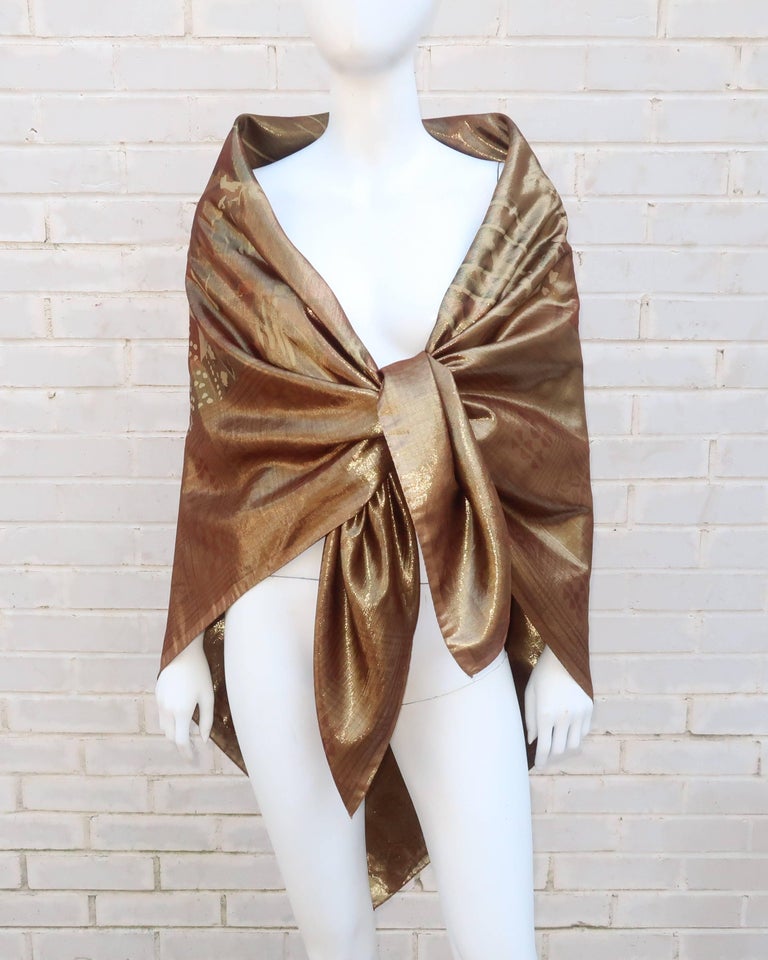 Artistically Amazing 1980's Escada Large Gold Lamé Scarf Shawl at 1stDibs