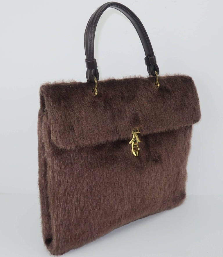 Large C.1950 Brown Faux Fur Handbag at 1stDibs | faux fur handbags
