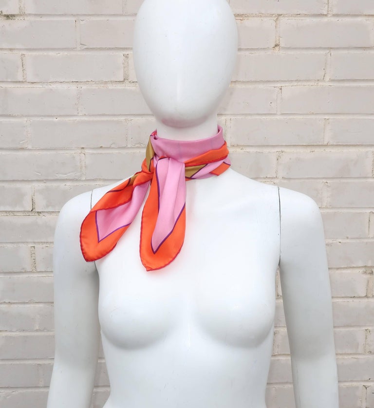 Pop Mod 1960's Vera Pink and Orange Silk Scarf at 1stDibs | vera mod scarf