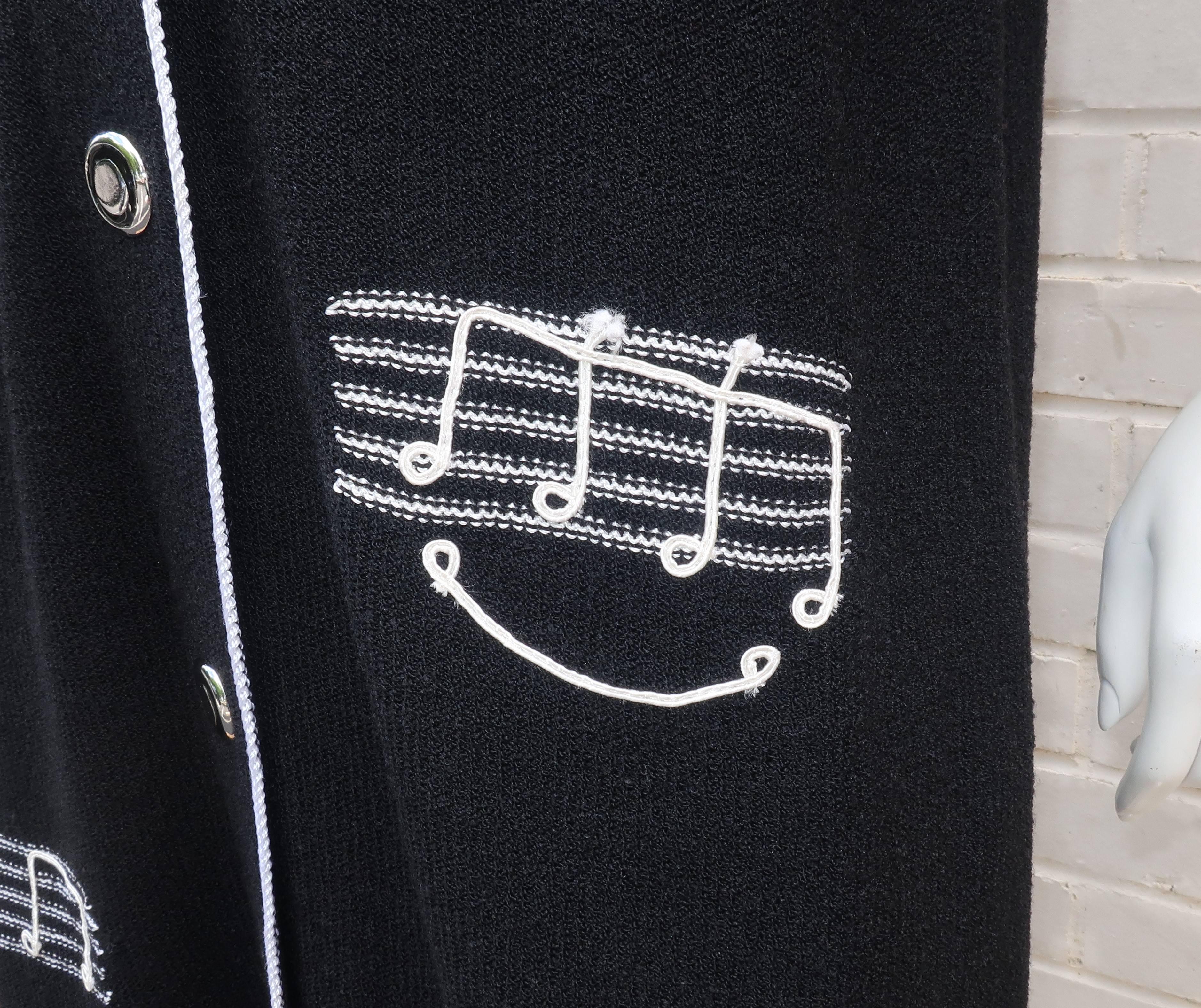 Steve Fabrikant Black and White Knit Trapeze Dress With Musical Notes ...