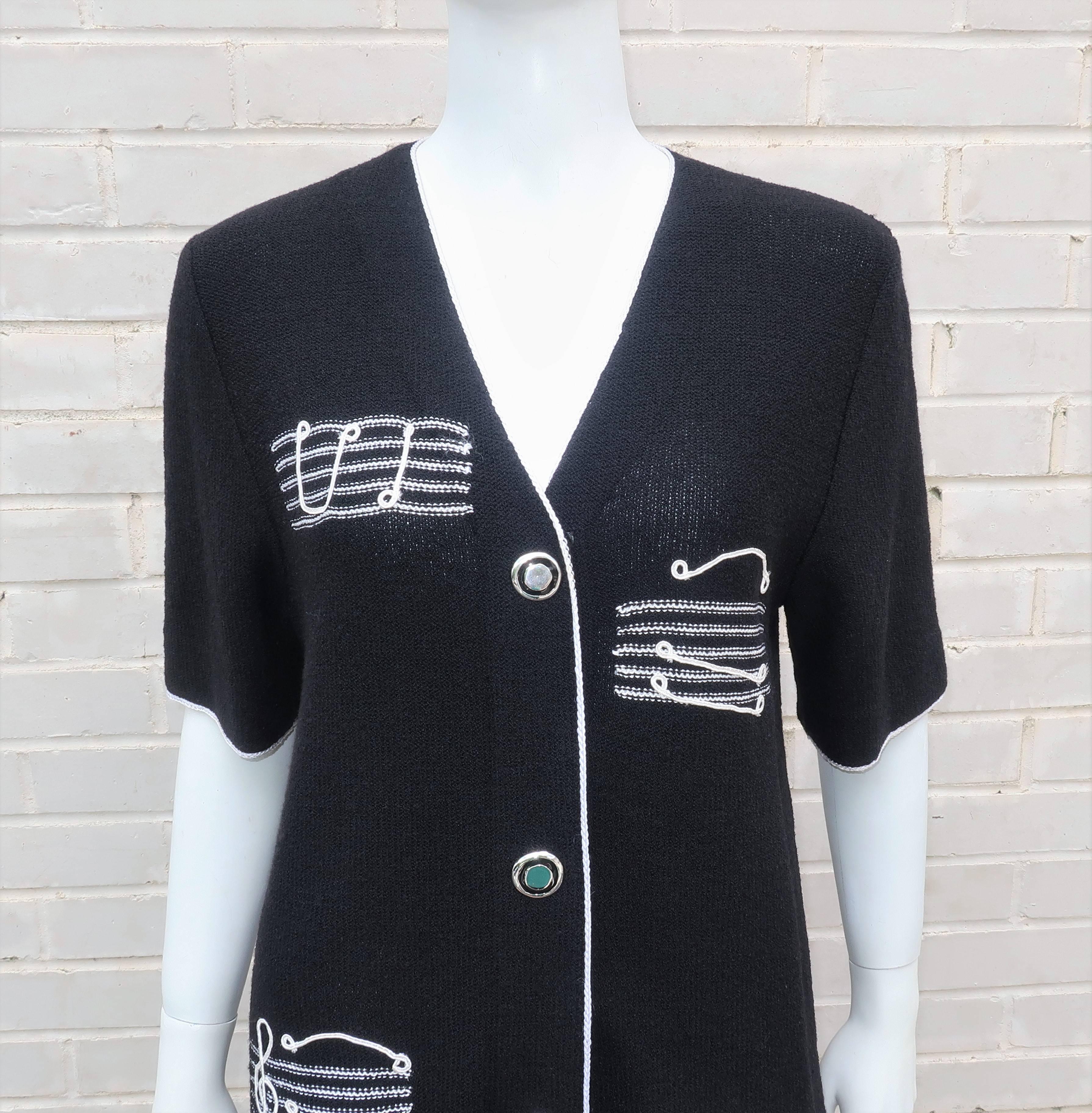 Steve Fabrikant Black and White Knit Trapeze Dress With Musical Notes ...