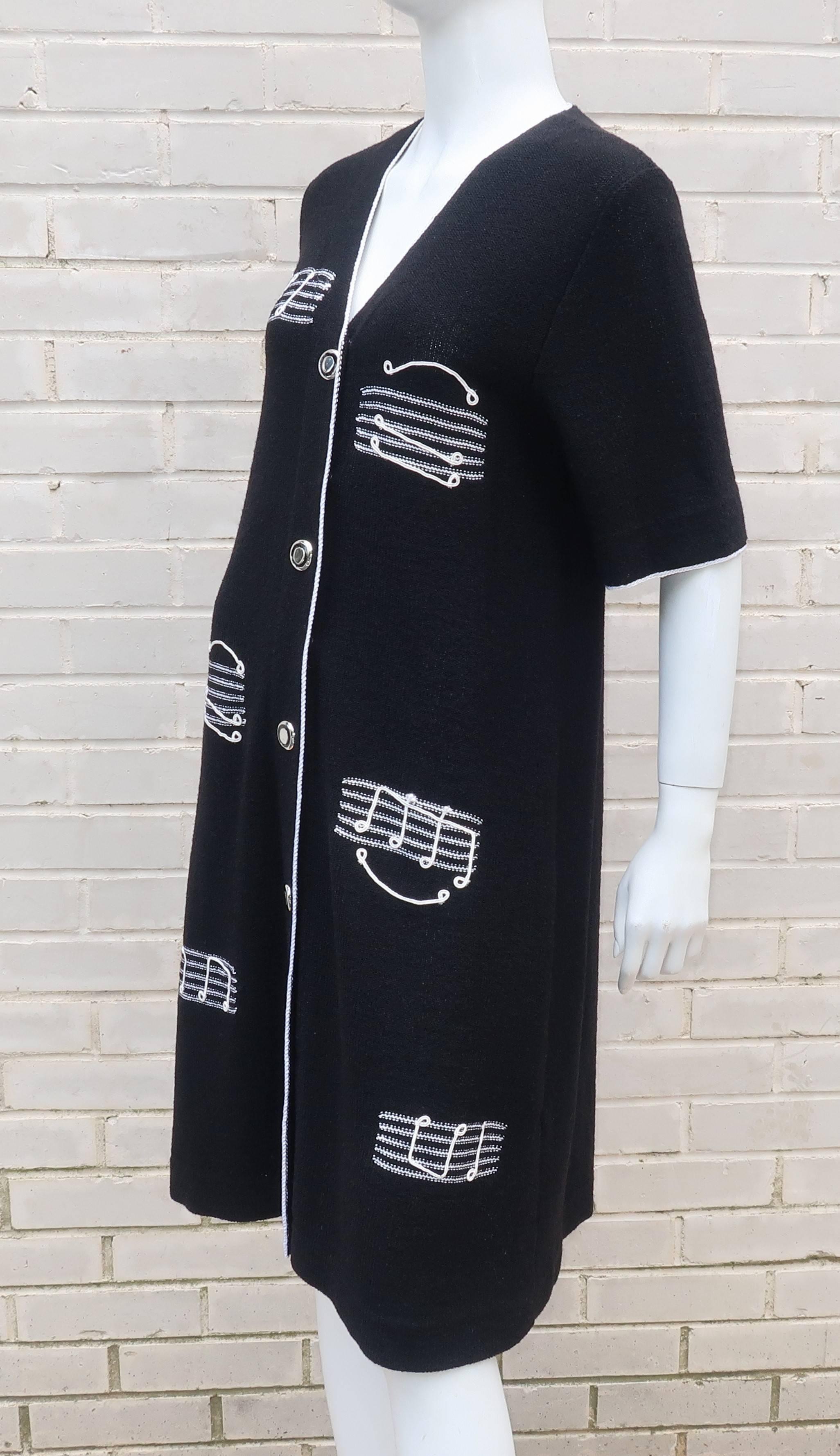 Steve Fabrikant Black and White Knit Trapeze Dress With Musical Notes ...