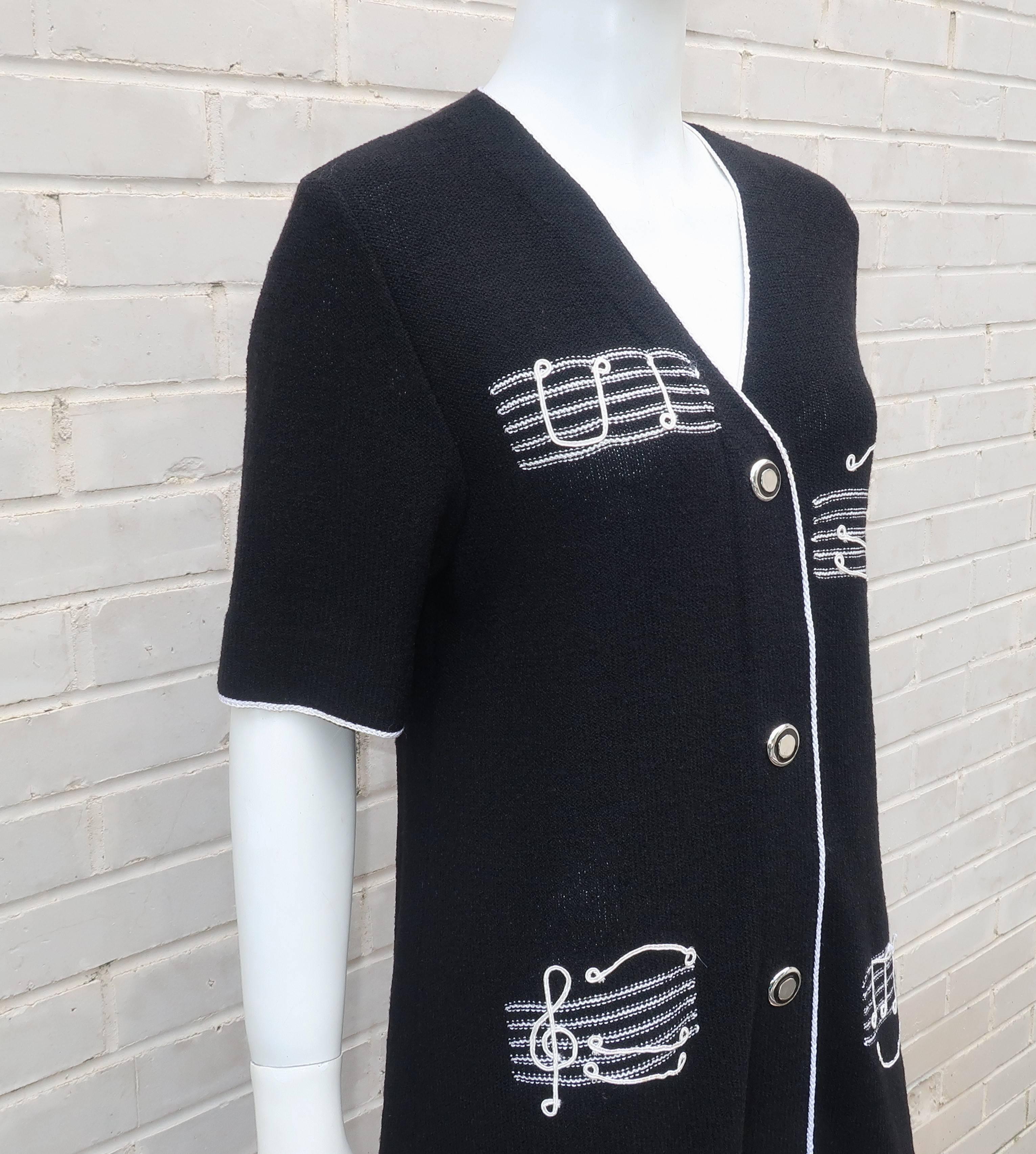 Steve Fabrikant Black and White Knit Trapeze Dress With Musical Notes ...