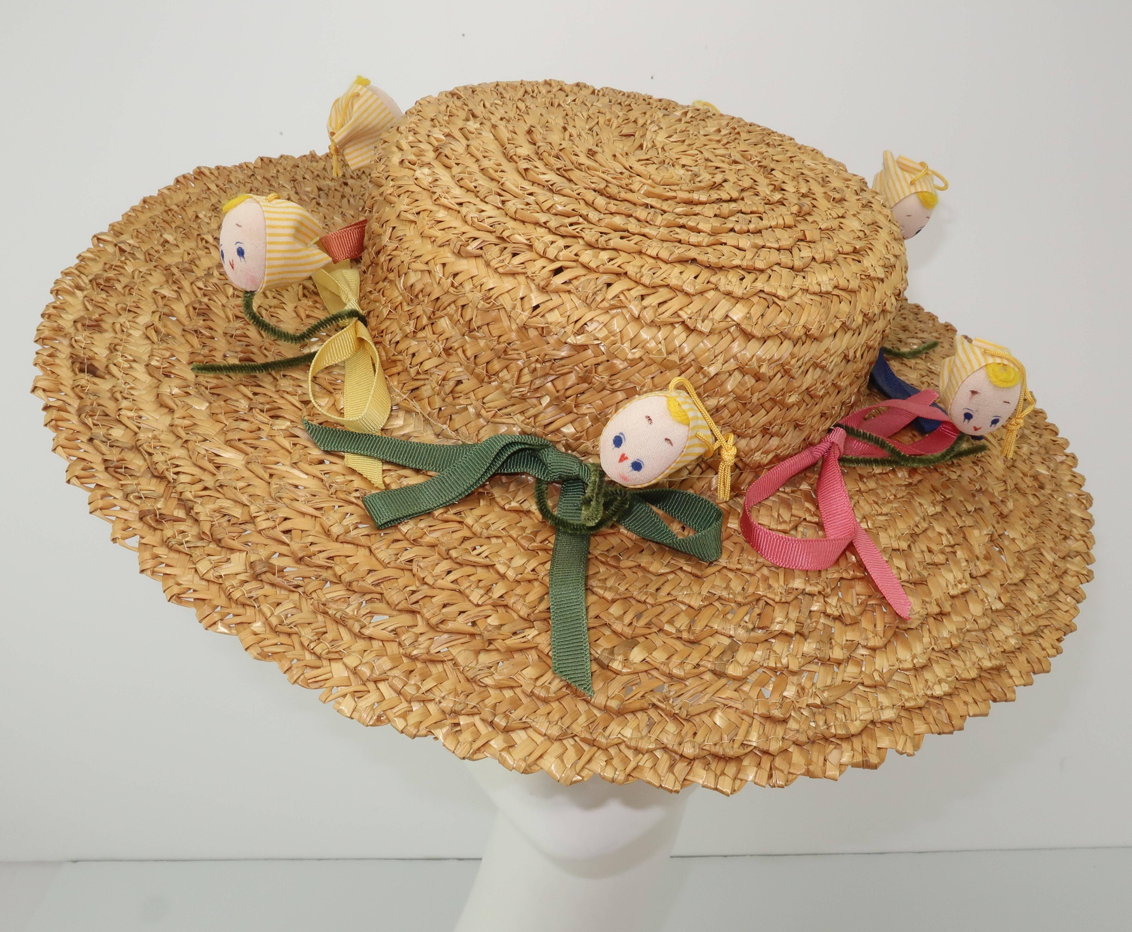 Whimsical Italian Straw Boater Hat, 1950’s at 1stDibs | italian straw ...