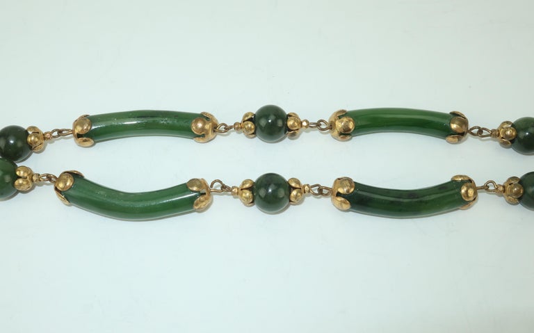 C.1950 Miriam Haskell Green Jade Asian Art Deco Inspired Necklace at ...
