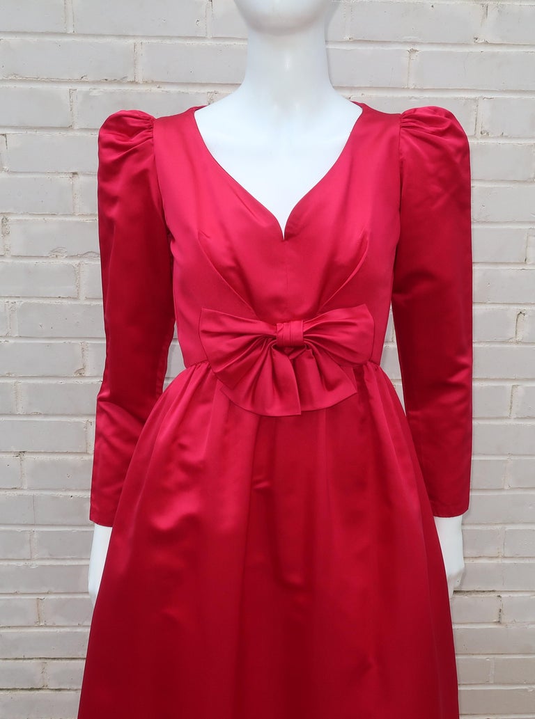 Victoria Royal Ruby Red Satin Evening Dress, C.1970 For Sale at 1stDibs