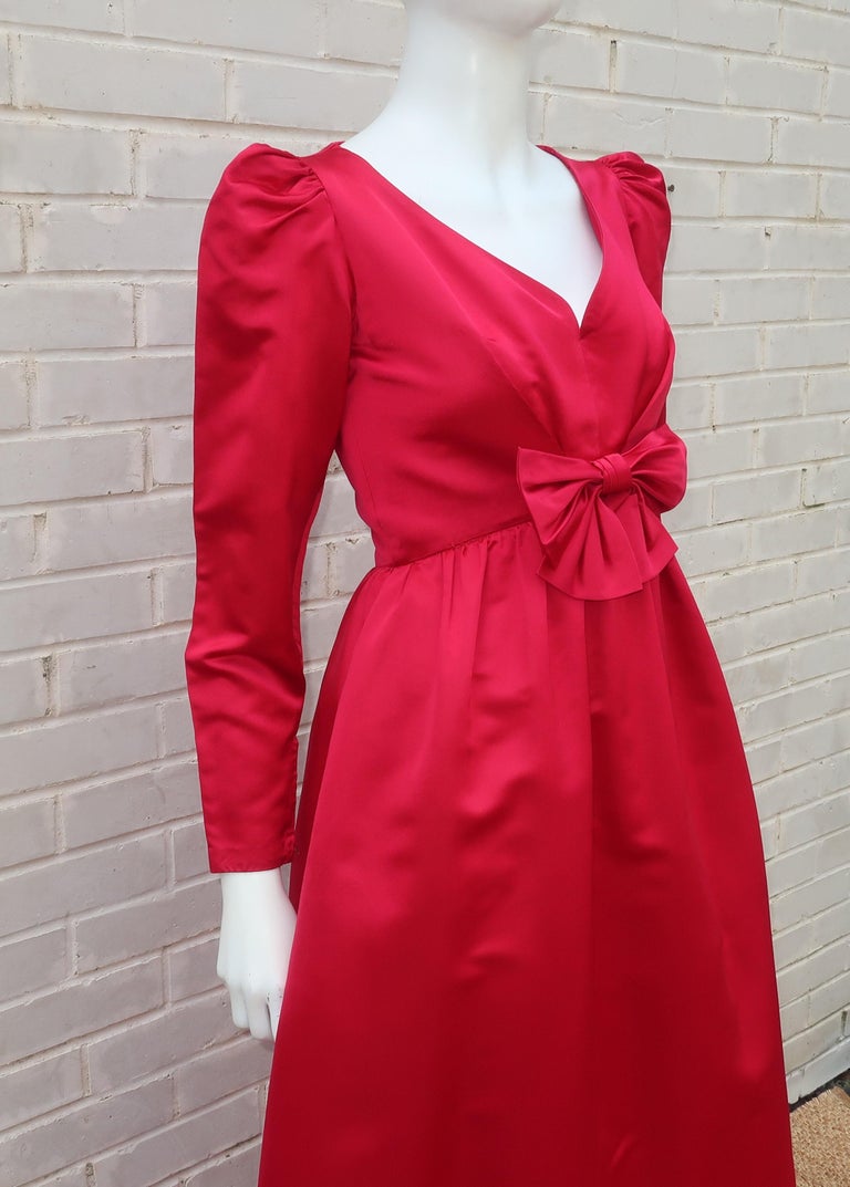 Victoria Royal Ruby Red Satin Evening Dress, C.1970 For Sale at 1stDibs