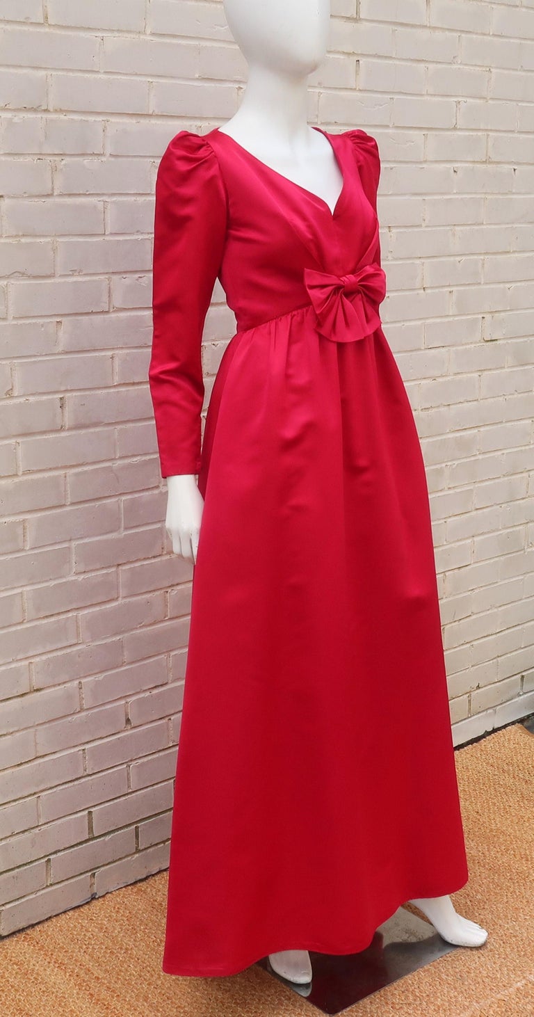 Victoria Royal Ruby Red Satin Evening Dress, C.1970 For Sale at 1stDibs