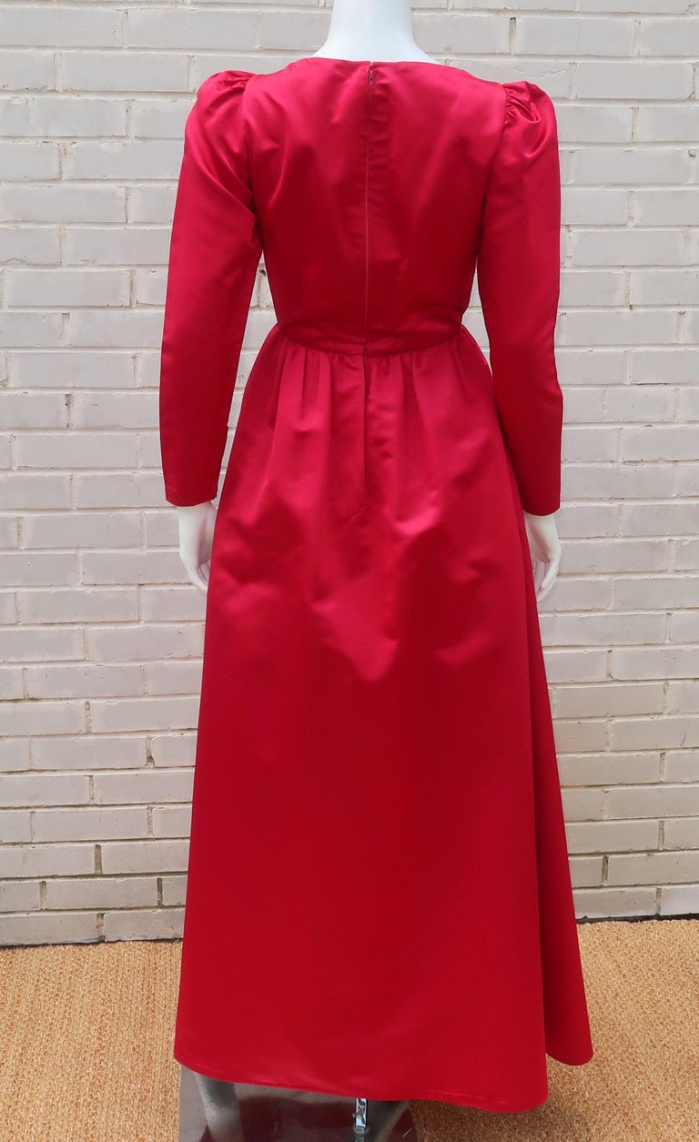 Victoria Royal Ruby Red Satin Evening Dress, C.1970 For Sale at 1stDibs