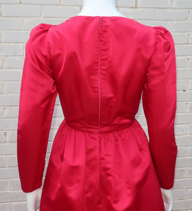 Victoria Royal Ruby Red Satin Evening Dress, C.1970 For Sale at 1stDibs