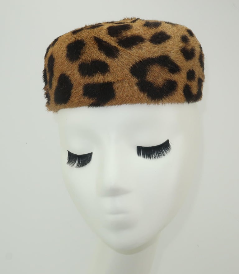 1950’s Leopard Print Fur Pillbox Hat at 1stDibs | pillbox hat 1950s
