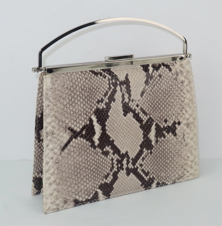 Vintage Neiman Marcus Python Printed Leather Handbag With Silver Handle ...