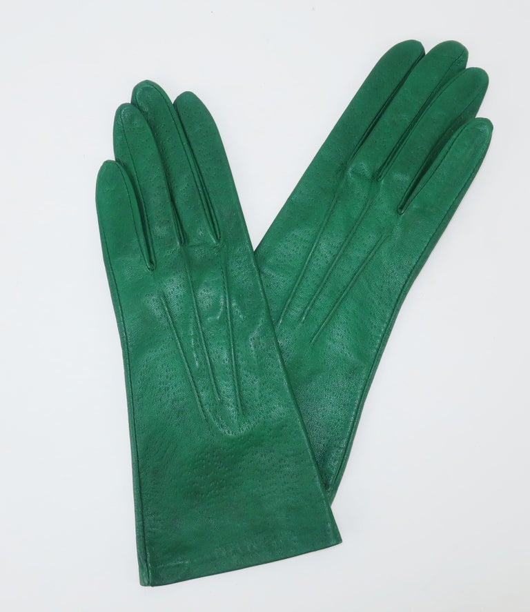 C.1960 Emerald Green Textured Leather Gloves at 1stDibs | emerald green ...