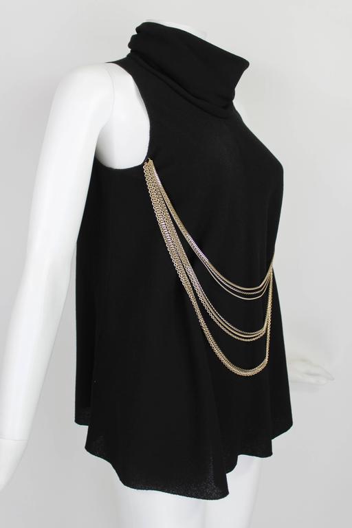 1990s CHANEL Black Wool Turtleneck Tunic with Multistrand Gold Chains ...