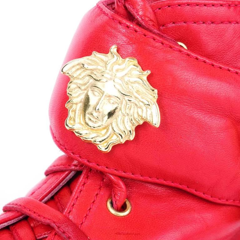 Lifetime Versace Red Leather High Top Sneakers For Sale at 1stDibs
