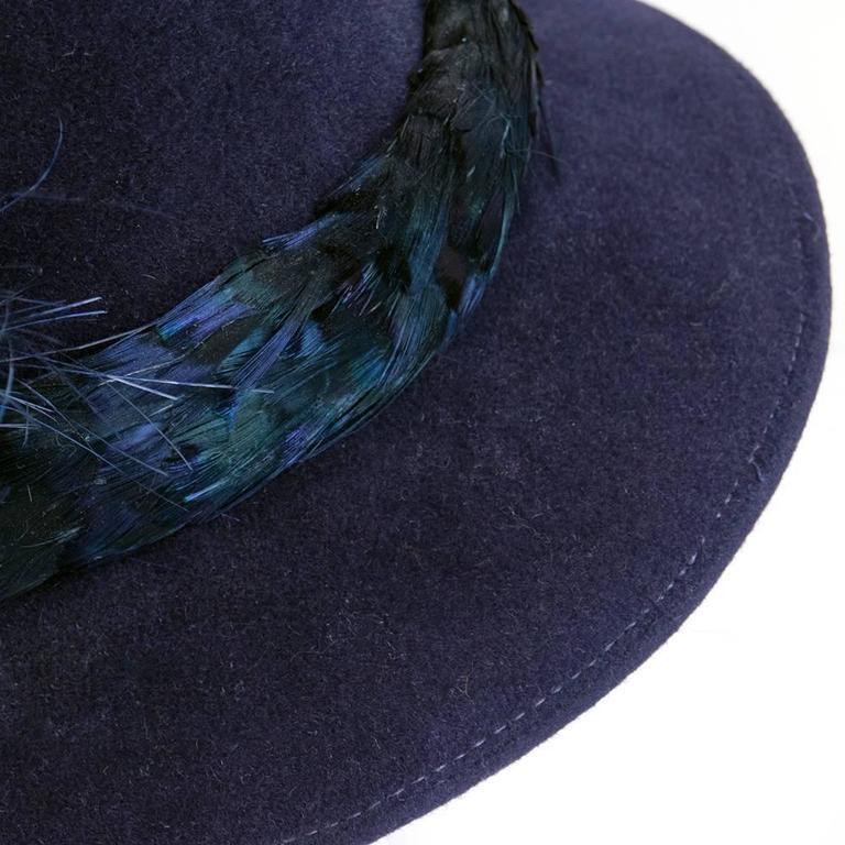 Jack McConnell 80s Blue Felt Fedora with Feathers For Sale at 1stDibs