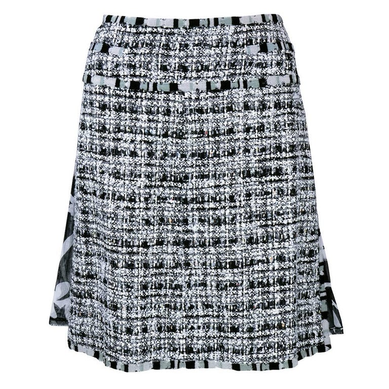 Chanel Nubby Tweed Suit in Black White and Grey with Floral Silk Lining ...