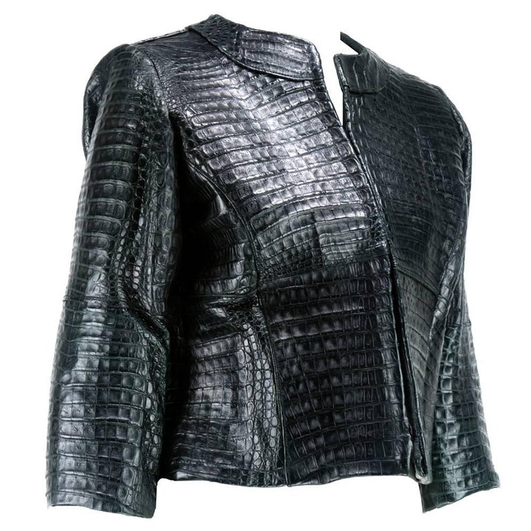 Black Crocodile Leather Jacket, Custom Made For Sale at 1stDibs