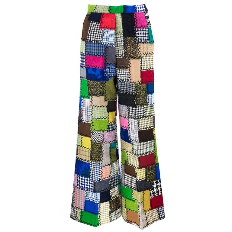 70s Hand Crafted Wool Patchwork Bell Bottom Ensemble For Sale at 1stDibs