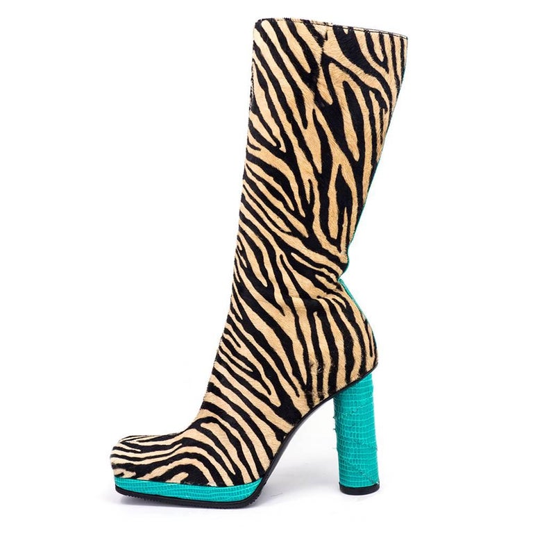 90s Versace Zebra Print Platform boots For Sale at 1stDibs