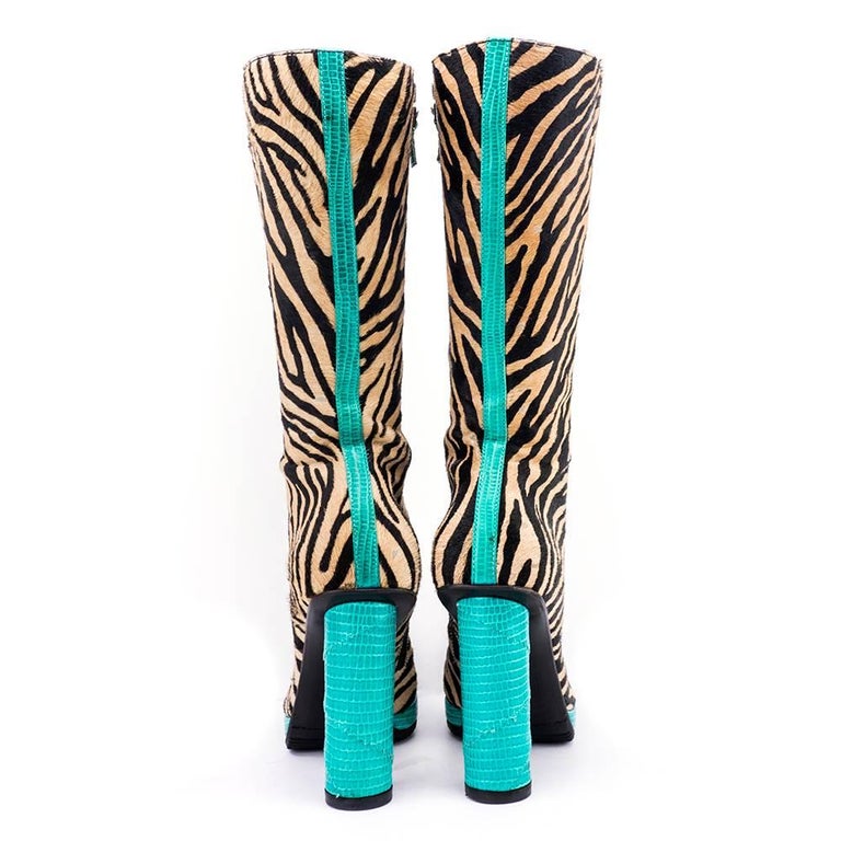 90s Versace Zebra Print Platform boots For Sale at 1stDibs