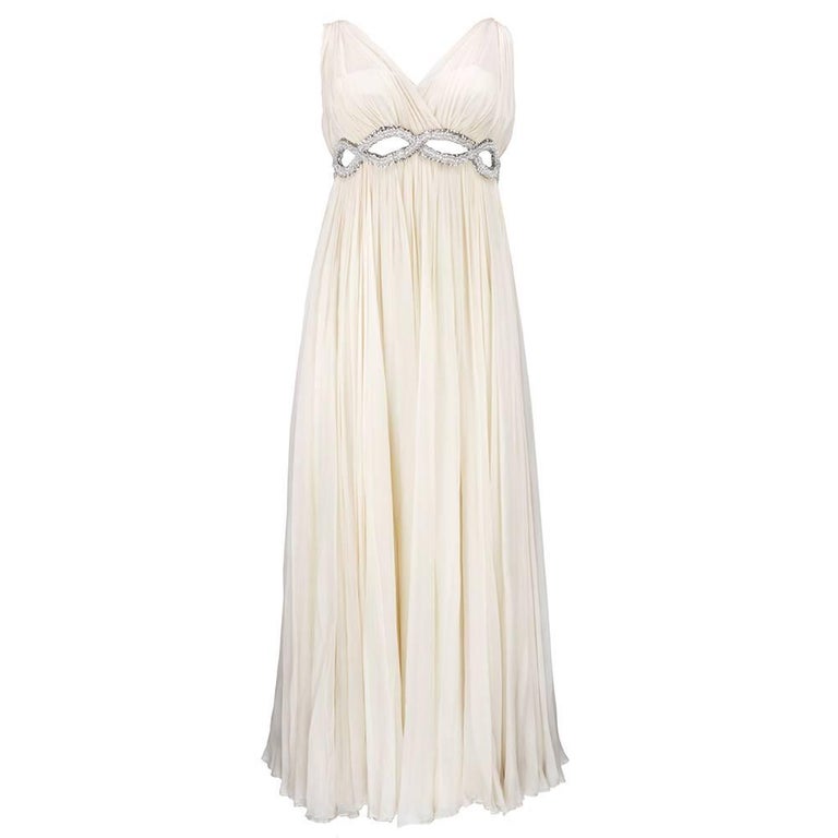 60s Malcolm Starr White Chiffon Gown with Peek A Boo Embellished ...