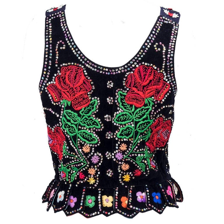 20th Century Polish Folkloric Velvet Hand Embroidered Embellished Lace ...