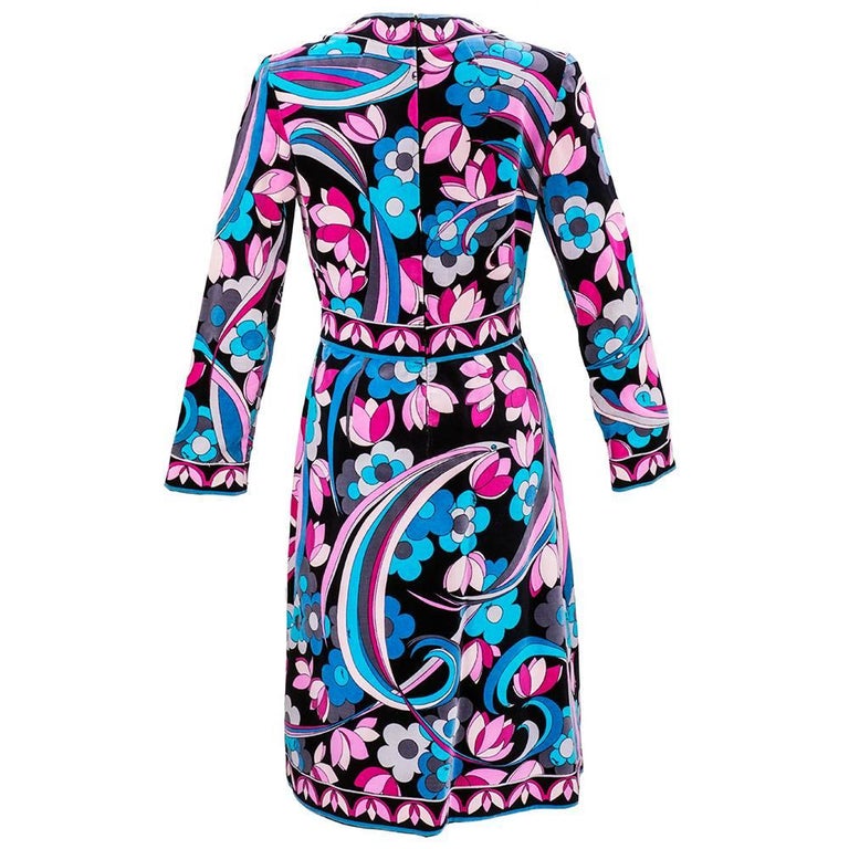 70s Pucci Velveteen Floral Print Dress For Sale at 1stDibs