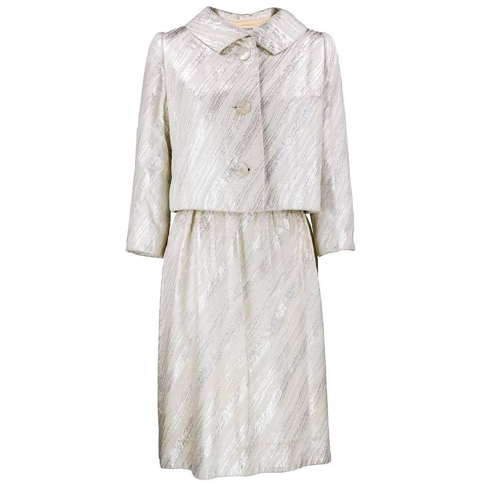 Mainbocher 1960s Silver Lamé Brocade Dress with Jacket For Sale at 1stDibs
