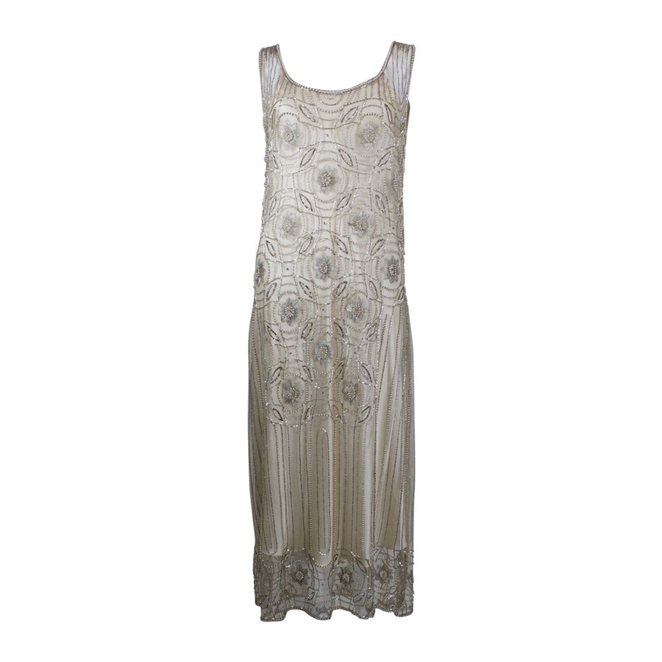 1920s Cream Net Beaded Tabard For Sale at 1stDibs