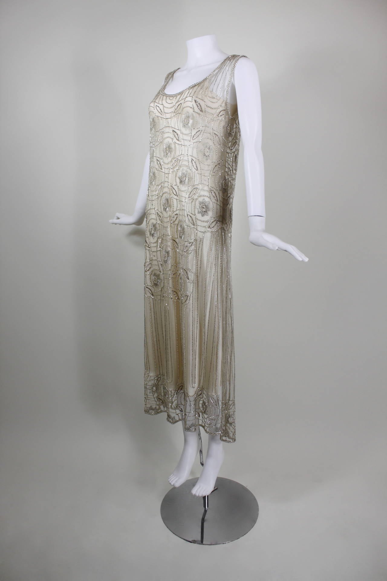 1920s Cream Net Beaded Tabard For Sale at 1stDibs