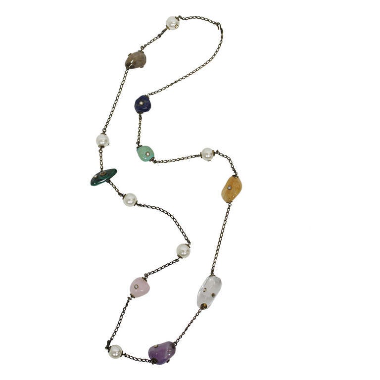CHANEL Semi-Precious Stone and Rhinestone Necklace For Sale at 1stDibs