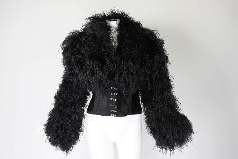 1990s Curled Ostrich Feather Cropped Jacket with Rhinestone Closure at ...