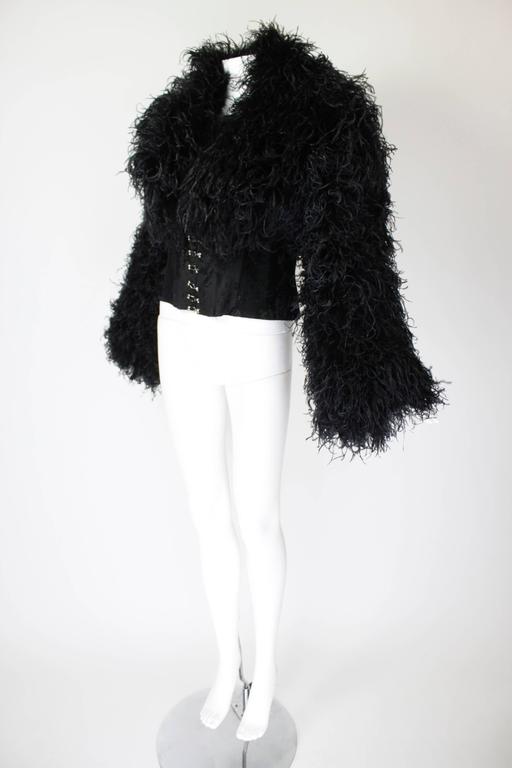 1990s Curled Ostrich Feather Cropped Jacket with Rhinestone Closure at ...